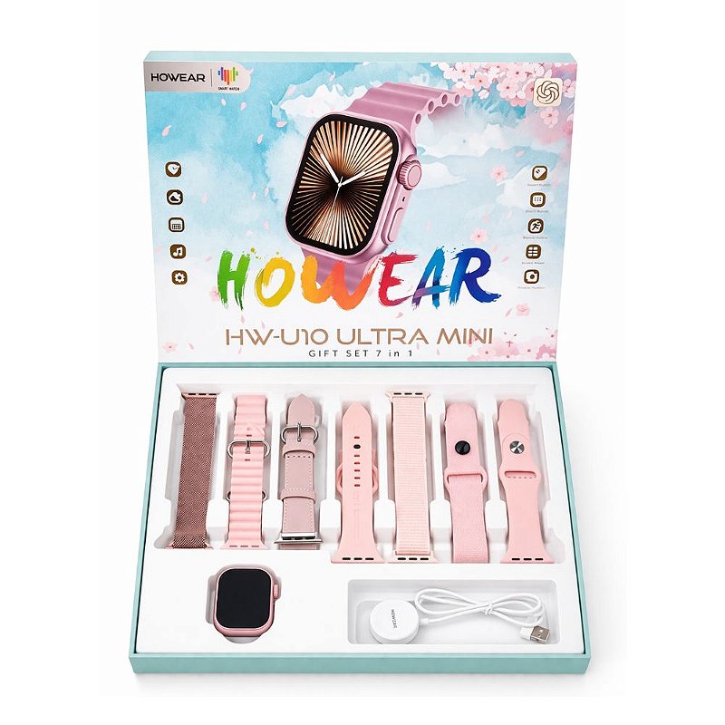 Smartwatch Howear HW-U10 Ultra Mini 7 Pulseiras Rosa - Casa Sertaneja ...