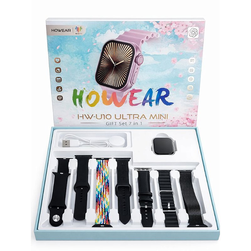 Smartwatch Howear HW-U10 Ultra Mini 7 Pulseiras Preto - Casa Sertaneja ...