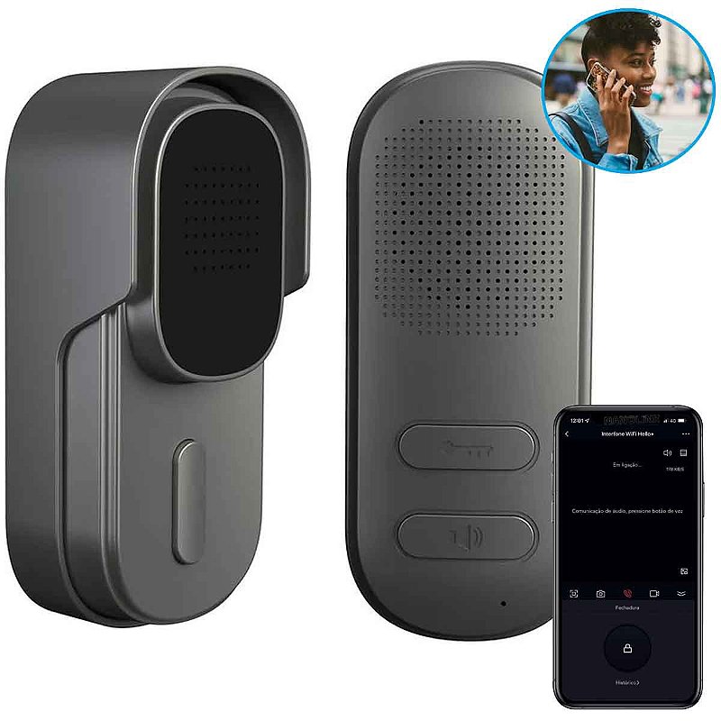 Interfone Porteiro Eletrônico Wifi Hello+ AGL - Telekin