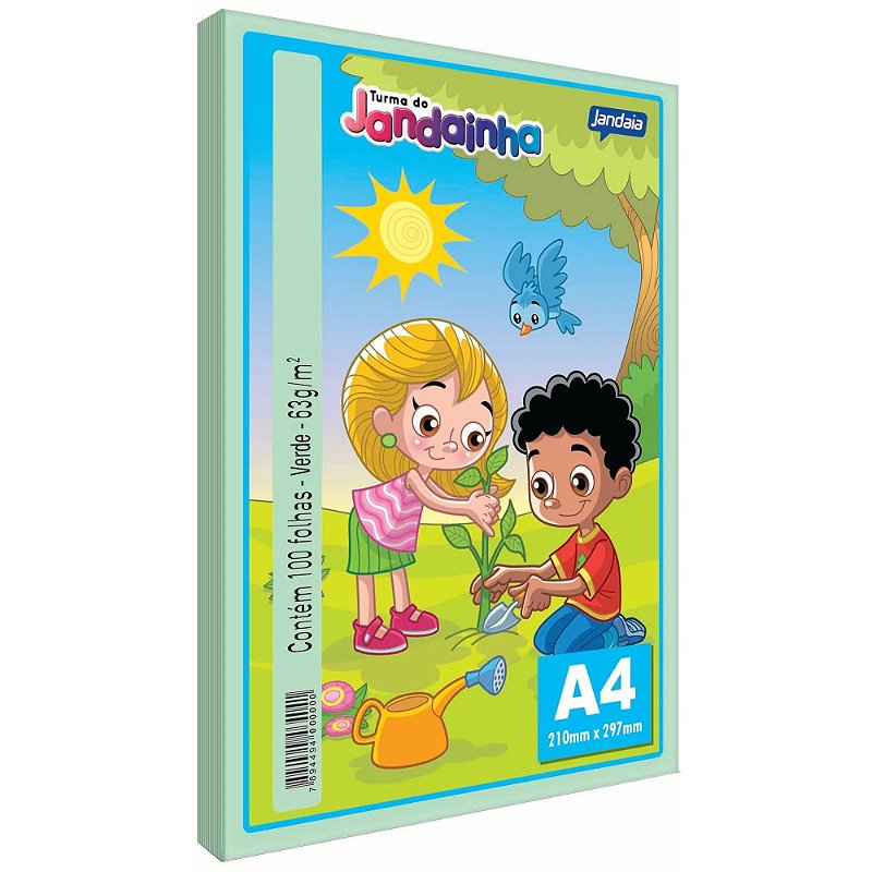 Papel Sulfite A4 Verde Jandaia Turma da Jandainha 100 folhas 63 g/m² ...