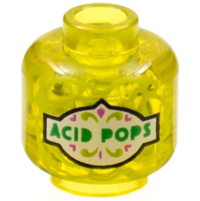 Cabeça sem Rosto com desenho de etiqueta "ACID POPS" translúcida ...