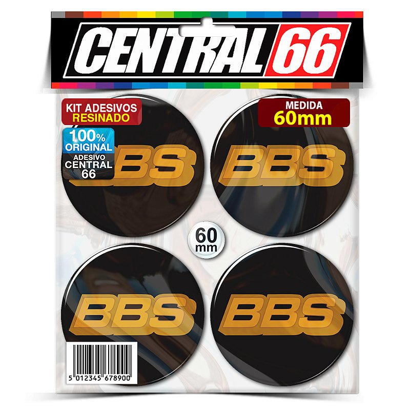Kit 4 Adesivos Resinados Roda 60mm BBS Dourado Fundo Preto - Central 66