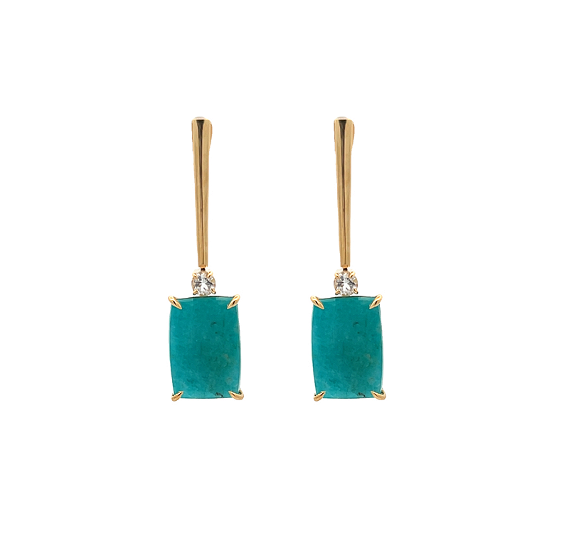 Brinco de Quartzo Amazonita e Topázio Branco em Ouro 18k (B13907 ...