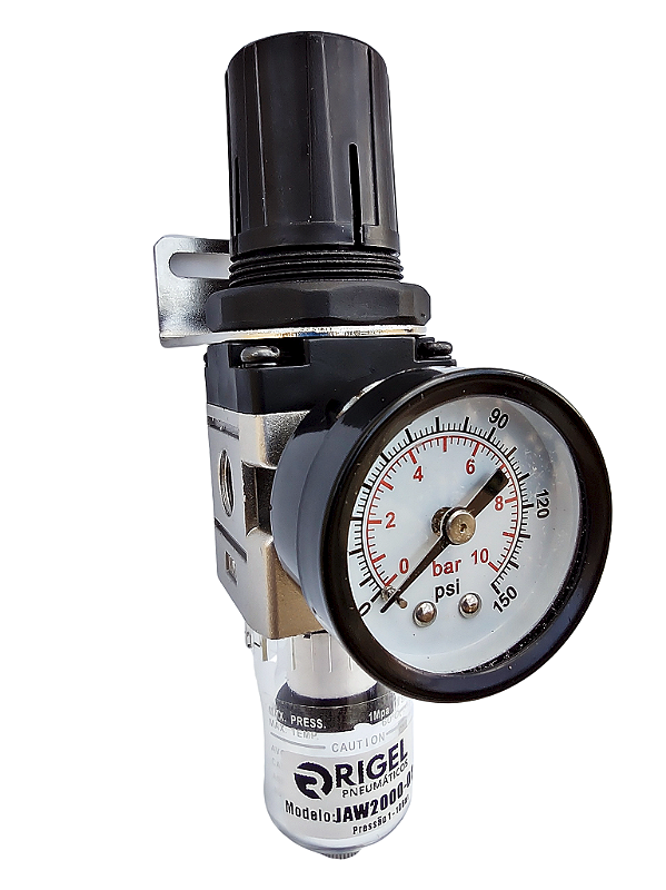 Filtro Regulador De Pressão 1/4 Bsp p/ até 10 Bar com Suporte e Manôme - Rigel Pneumáticos