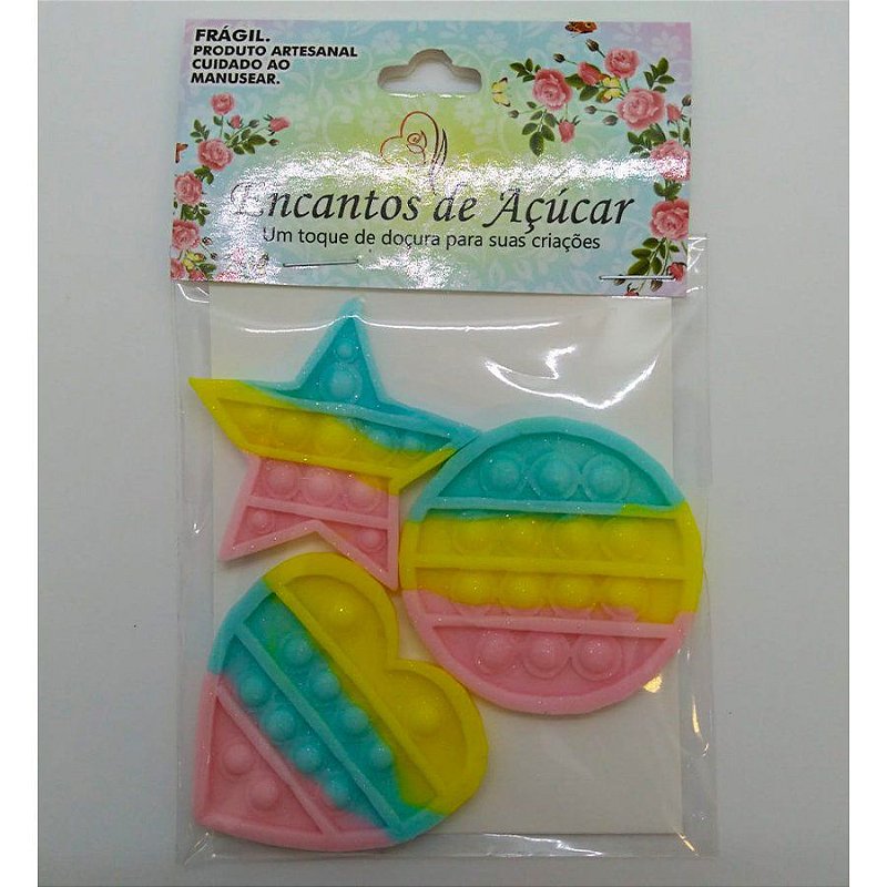 Confeito de Açúcar p/ Acabamento - Pop it Estrela / Coração / Disco ...