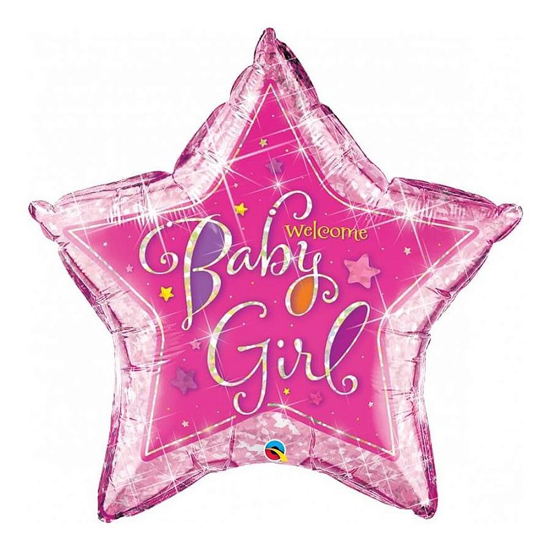 Balão de Festa Microfoil 36" 91cm - Estrela Welcome Baby Girl Rosa - 1 ...