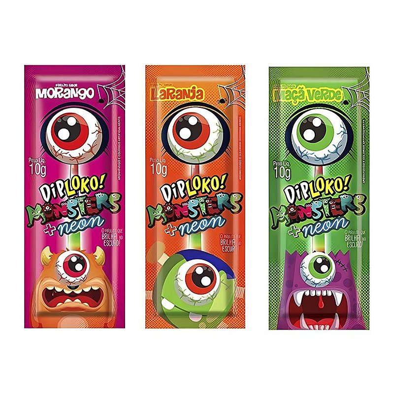 Pirulito Neon Dip Loko Monsters Olho - Sortido - 1 unidade - Rizzo ...