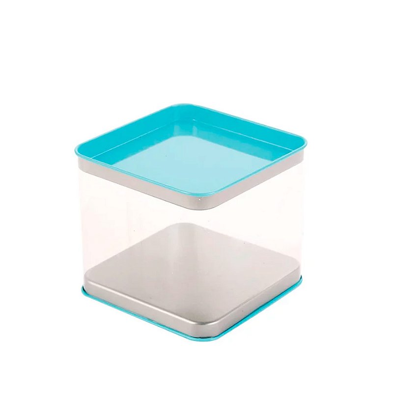Lata Quadrada Transparente Azul - 8,2x8,2x7,2cm - 6 unidades - Artegift ...