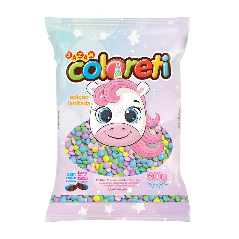 Pastilhas Confeitadas Sabor Chocolate Coloreti Unicornio - 300g - 1 ...