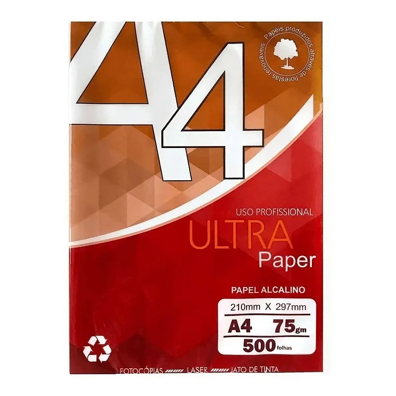Papel Sulfite A4 Branco 500 Folhas 210x297mm 75gm Ultra Paper - 1 Unidade - Rizzo - Rizzo Embalagens