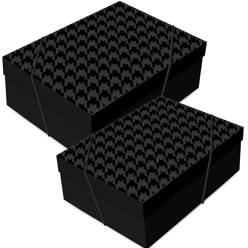 Caixa Retangular com Tampa e Elástico - Tweed Preto - 01 unidade ...