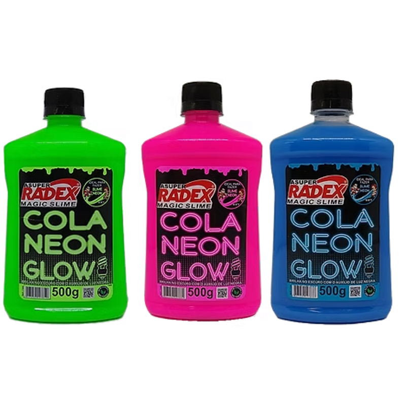 Cola Slime Neon Glow 500g Radex - Papelaria Grafitte | Papelaria para ...