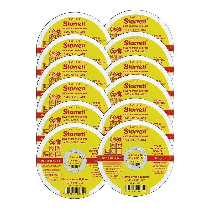 Disco Corte Aço Inox 115mm X 1mm Dac115-14 Starrett - Trevisan e Rotta ...