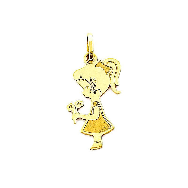 Pingente Filha Menina Em Ouro 18k Detalhes Com Flores Glamour Joias E