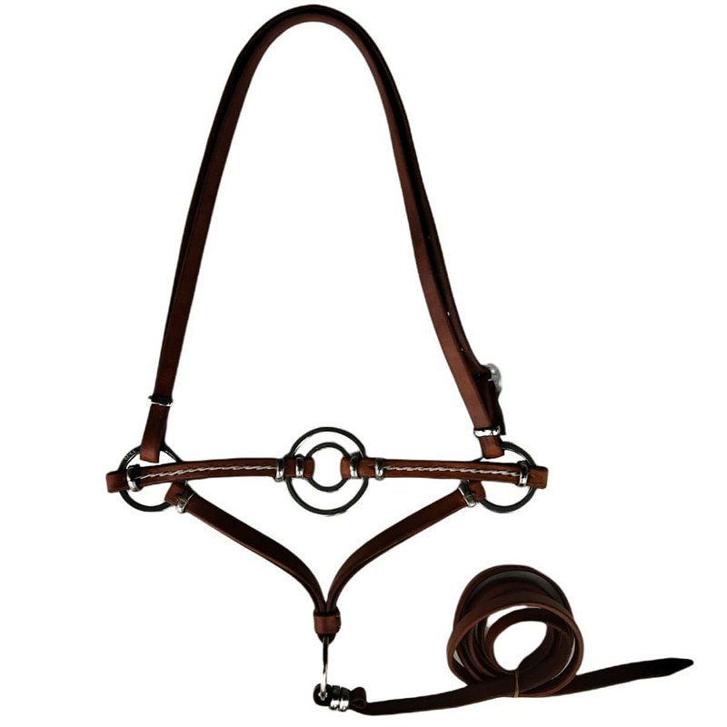 Cabresto muares de couro e argolas inox - Selaria Filimar