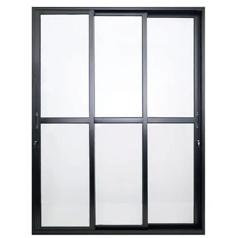 Porta de correr 3 folhas alumínio preto - Padrão Alumínio