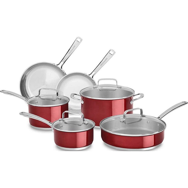 [PRONTA ENTREGA] Jogo de Panelas Kitchenaid 10 Peças Inox - Vermelho ...