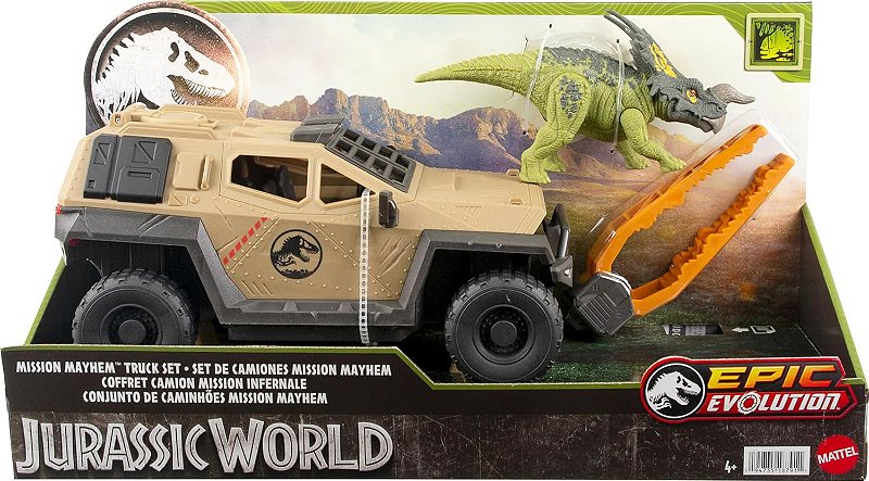 CONJUNTO EINIOSAURUS E CAMINHÃO MATTEL PLAYSET JURASSIC WORLD EPIC EVO ...