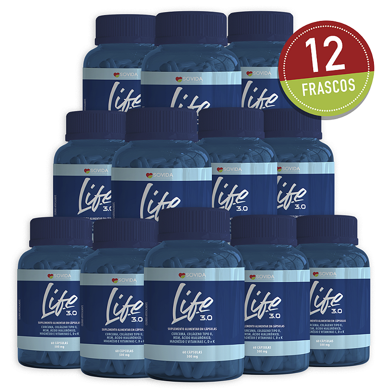 12 frascos de Life 3.0 com 60 cápsulas - SÓVIDA