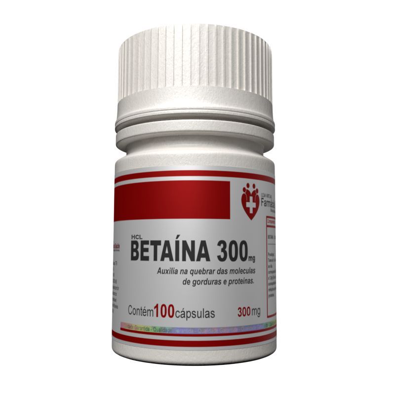 Betaína HCL 300mg 100 Cápsulas - FarmáciaSaúde | Farmácia de Manipulação