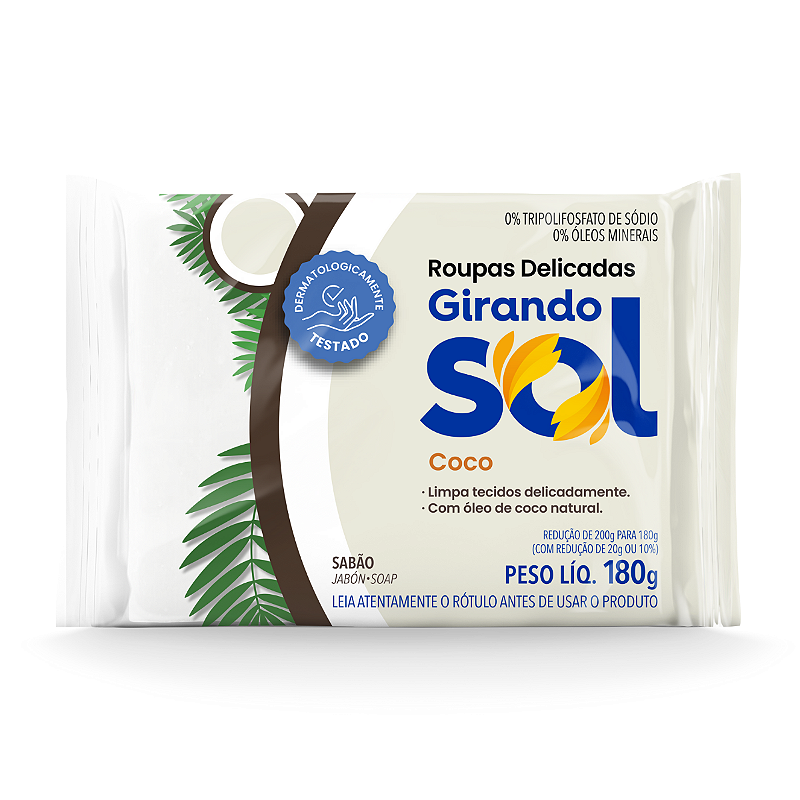 Sabão Em Barra Coco Girando Sol 180G, Com Óleo De Coco Natural, Roupas ...