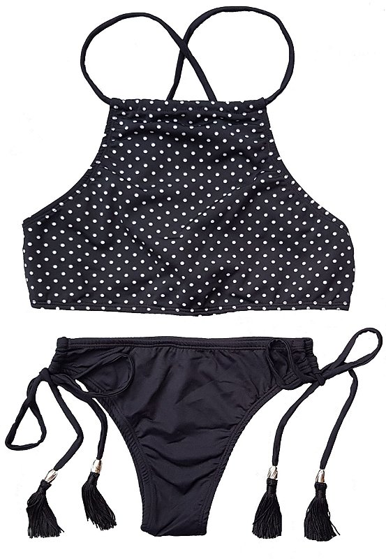 Biquíni Cropped Preto Poá Luana Moda Praia Luxo Verão 2020 Moda Praia Moda De Praia