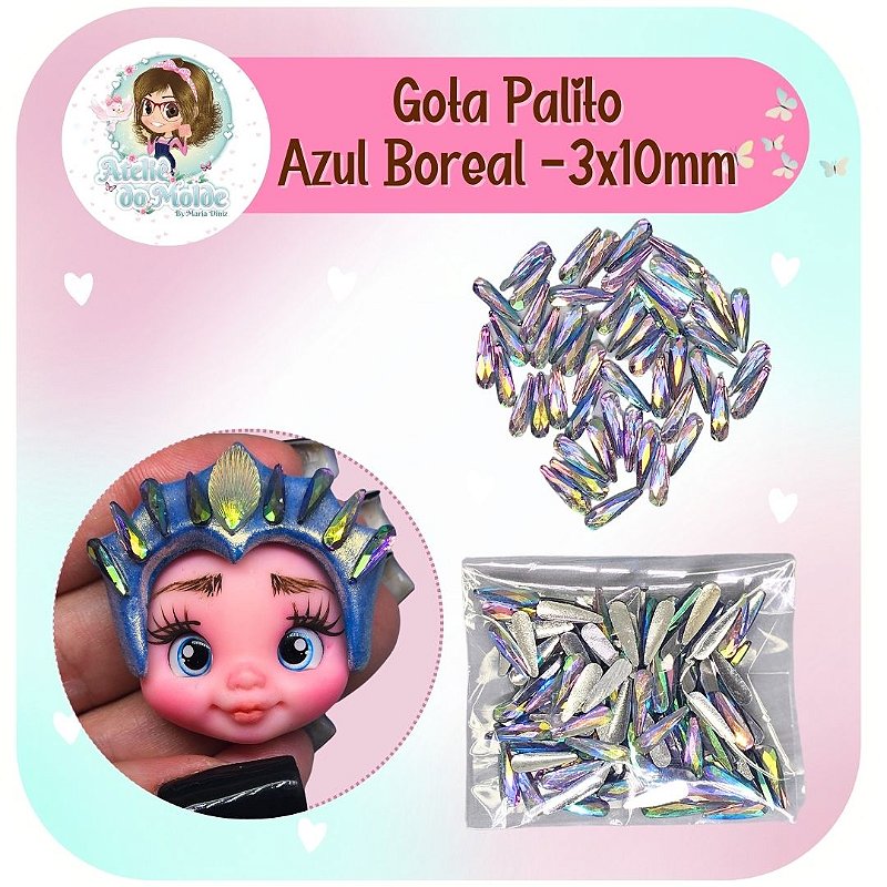 Gota Pailito Azul Boreal - 3mm x 10mm - Ateliê do Molde