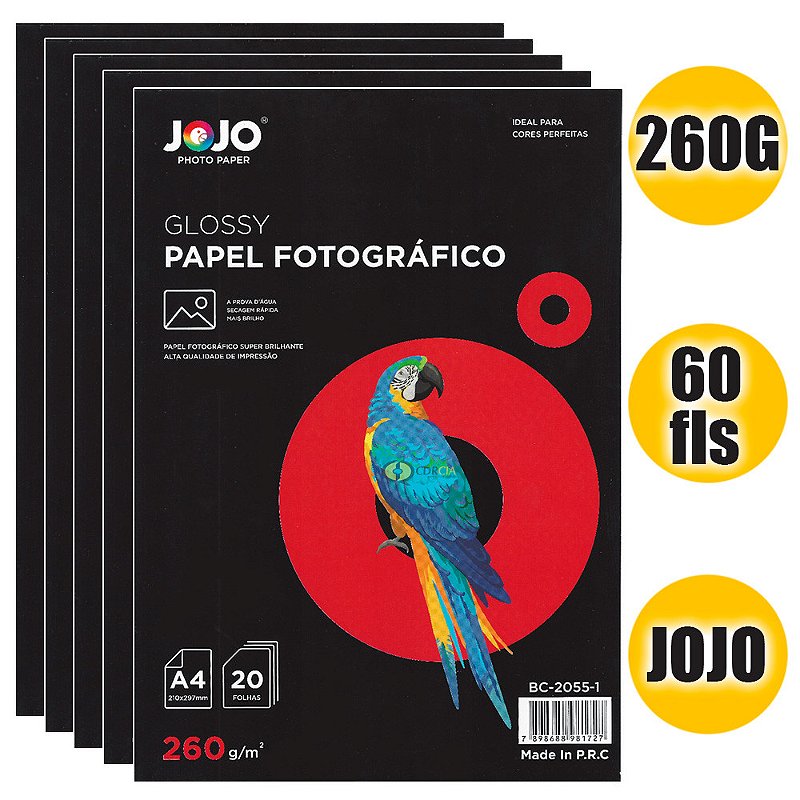 Papel A4 Fotográfico 260g JoJo Auto Brilho, Papel Glossy Jojo - Kit com ...