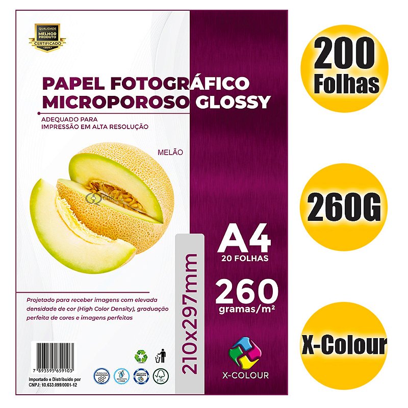 Papel Fotográfico Microporoso Glossy 260g - X-Colour - Pacote 200 folhas - CDRCIA Comércio e ...