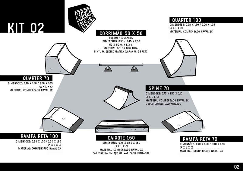 COMBO MÓDULOS PARA SKATE STREET (KIT 2) - SAPHU RAMPS - Skate Modules