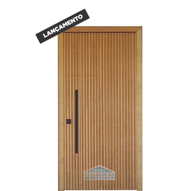 PORTA PIVOTANTE RIPADA EM MADEIRA MACIÇA MONTADA NO BATENTE CX 14, KIT ...