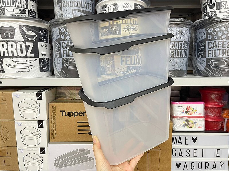Tupperware KIt 3 Peças Toque + 1 Touch Fresh Retangular Tampa Preta ...