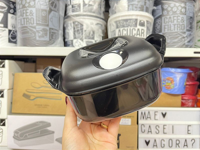 Tupperware Cristal Pop Quadrada 1,2 Litros Preta - Mãe, Casei e Agora ...