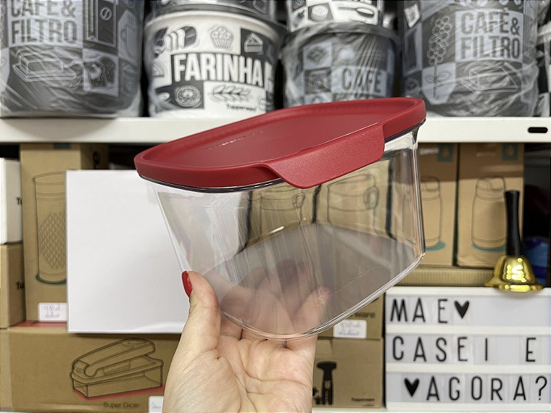 Tupperware Ultra Clear Quadrado 1,7 Litros Transparente e Tampa Vermel ...