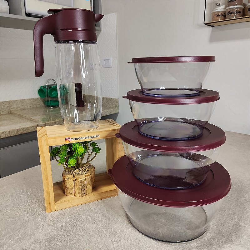 Tupperware Kit 5 Peças Clear Transparente com Tampa Merlot - Mãe, Casei ...