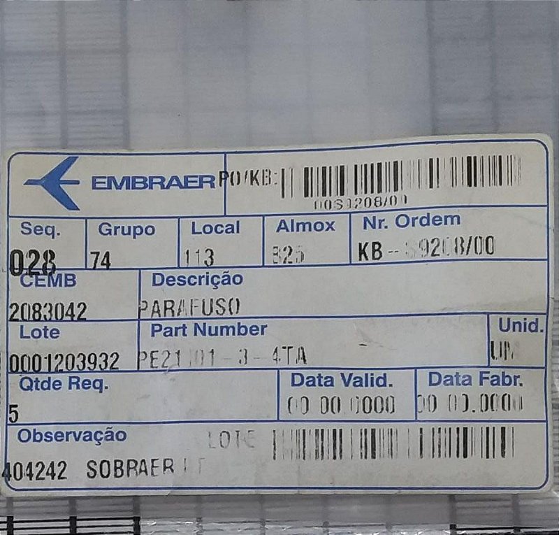 PARAFUSO - PE21101-3-4TA - Fibraer