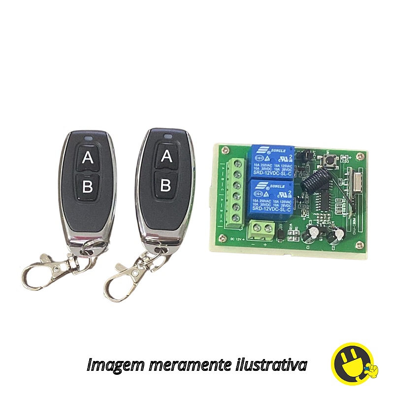 Módulo Relé 2 Canais 12V RF + Controles Remotos Sem Fio RF 433Mhz ...