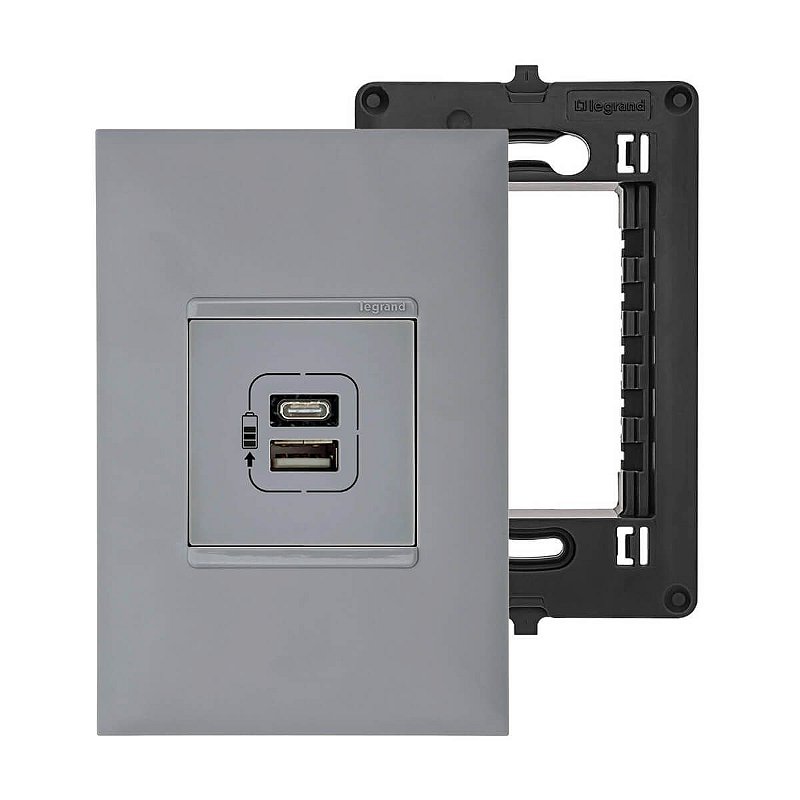 Tomada USB-C PIAL Plus+ Cinza Parede Com USB-A Legrand - Aquamaris ...