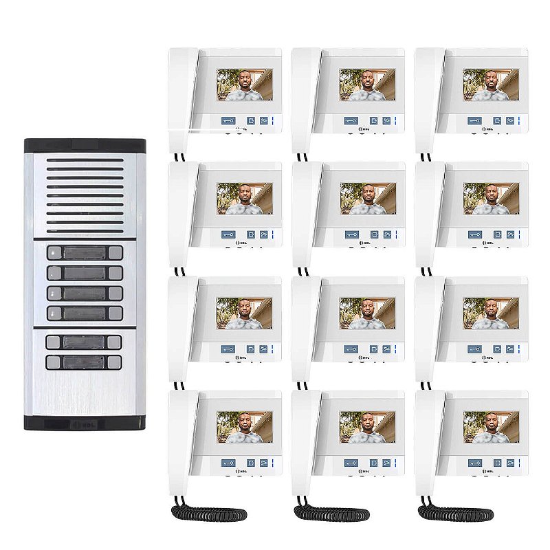 Kit Interfone Com Câmera e 12 Vídeo Porteiro Coletivo Completo HDL ...