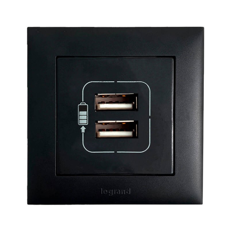 Kit Tomada USB Simples 1.5A Com Placa de Embutir em Móveis Preto PIAL ...