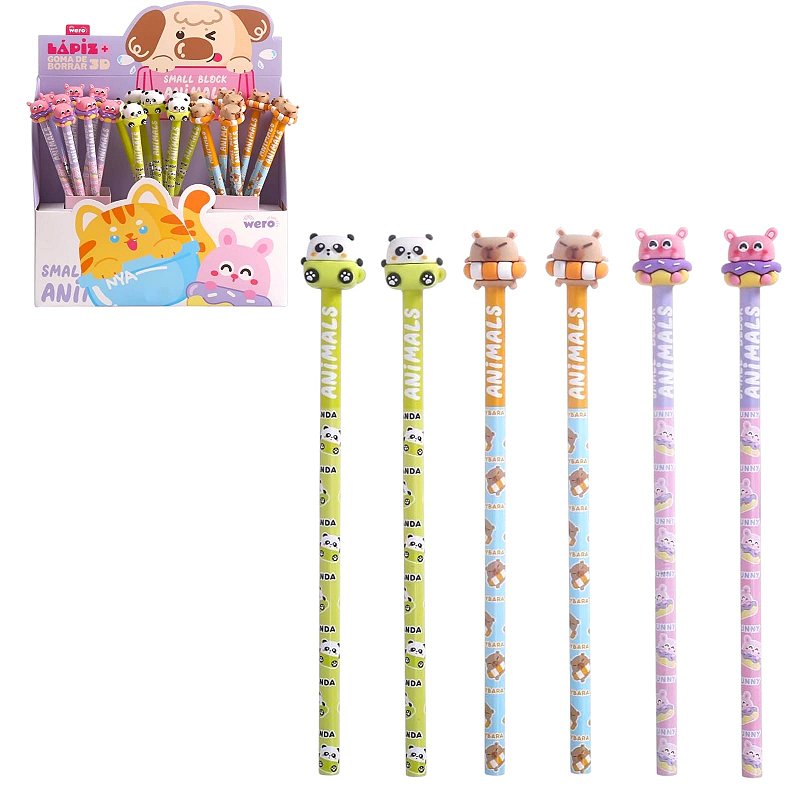 LAPIS CUTE COM BORRACHA CAPIVARA E TCHURMA - CANETAS ATACADO