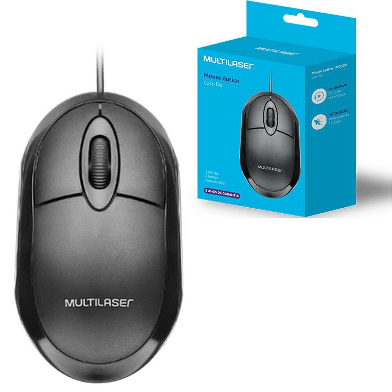 MOUSE MULTILASER CLASSIC BOX OPTICO FULL BLACK USB - MO300 - RS Robótica