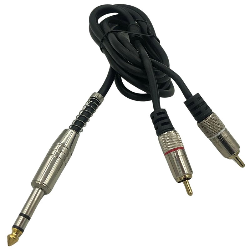 CABO PLUG 2 RCA + P10 ESTEREO DOURADO 24K PROFISSIONAL 1,8M - RS Robótica
