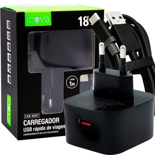 CARREGADOR DE CELULAR TURBO 18W QC 3.0 COM CABO TYPE-C INOVA - CAR-9001 ...
