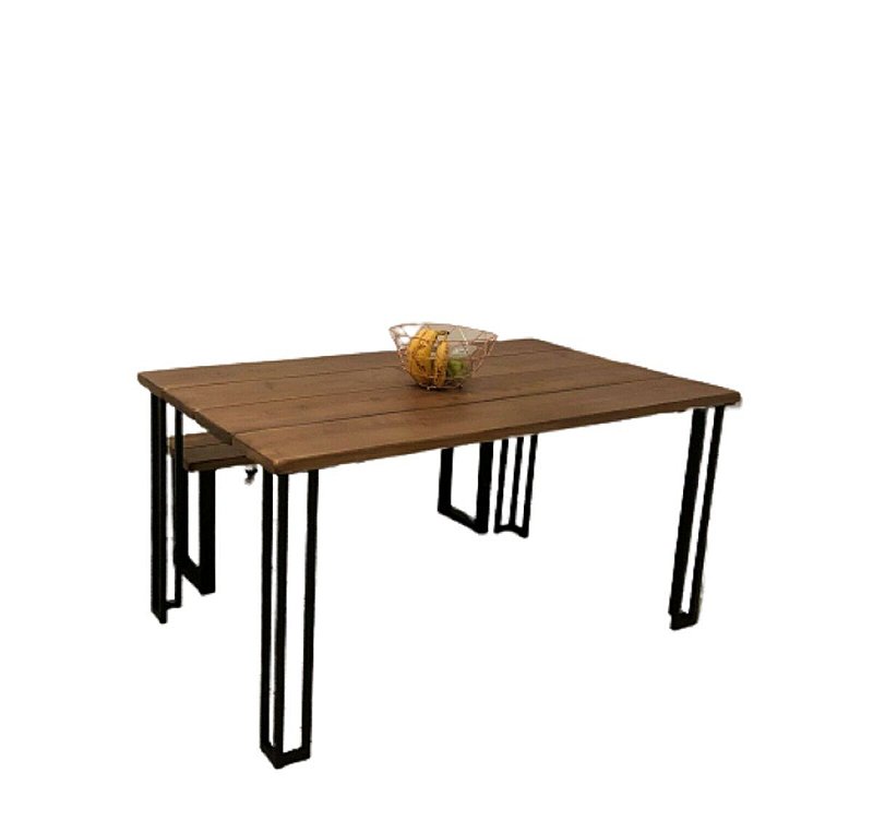 Mesa de Jantar aço e madeira estilo industrial rústico com 4, 6 e 8 ...
