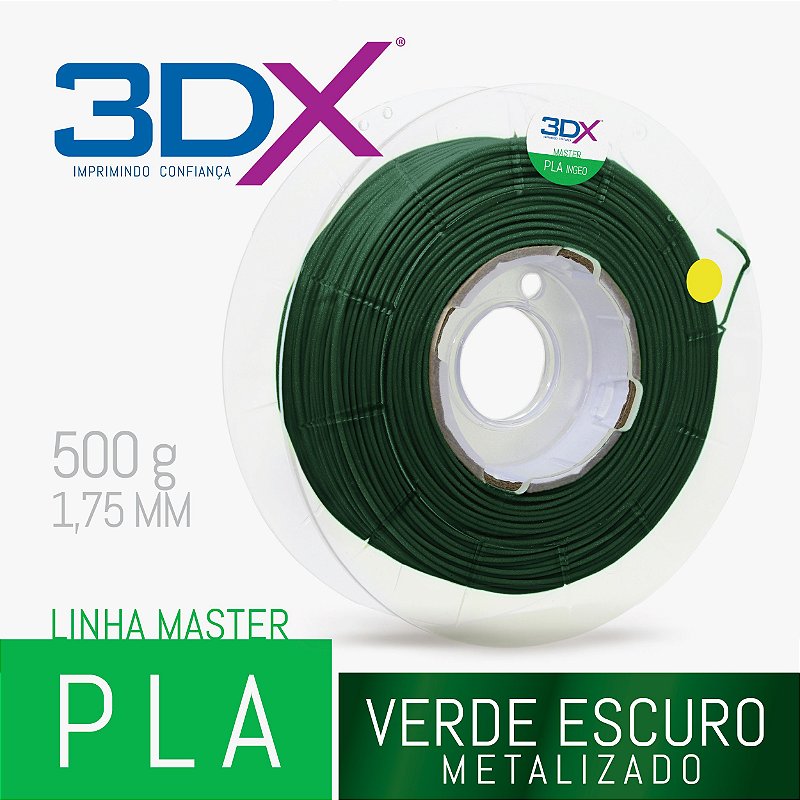 Filamento PLA HT 500g 1,75 Verde Escuro Metal - 3DX Filamentos