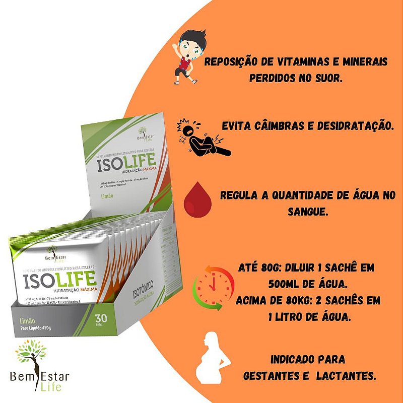 Isotônico em pó IsoLife - 15 SACHET de 15 GR - Bem Estar Life MT