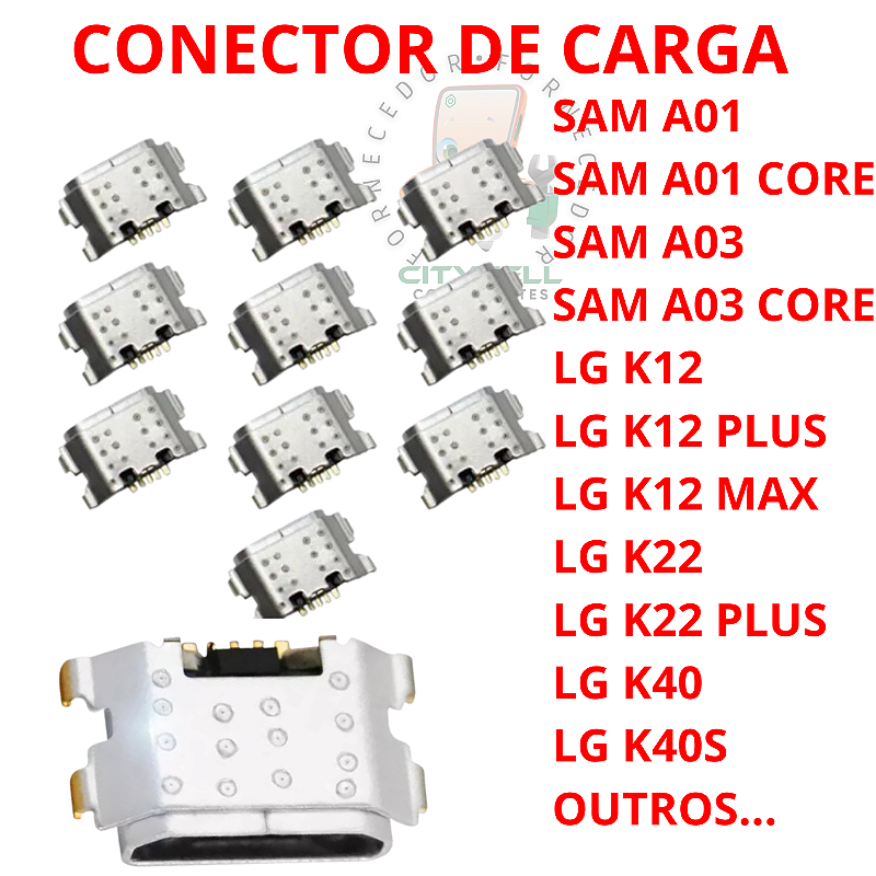 KIT C/ 10 PEÇAS CONECTOR DE CARGA A01 A01 CORE A03 A03 CORE K12 K12 ...