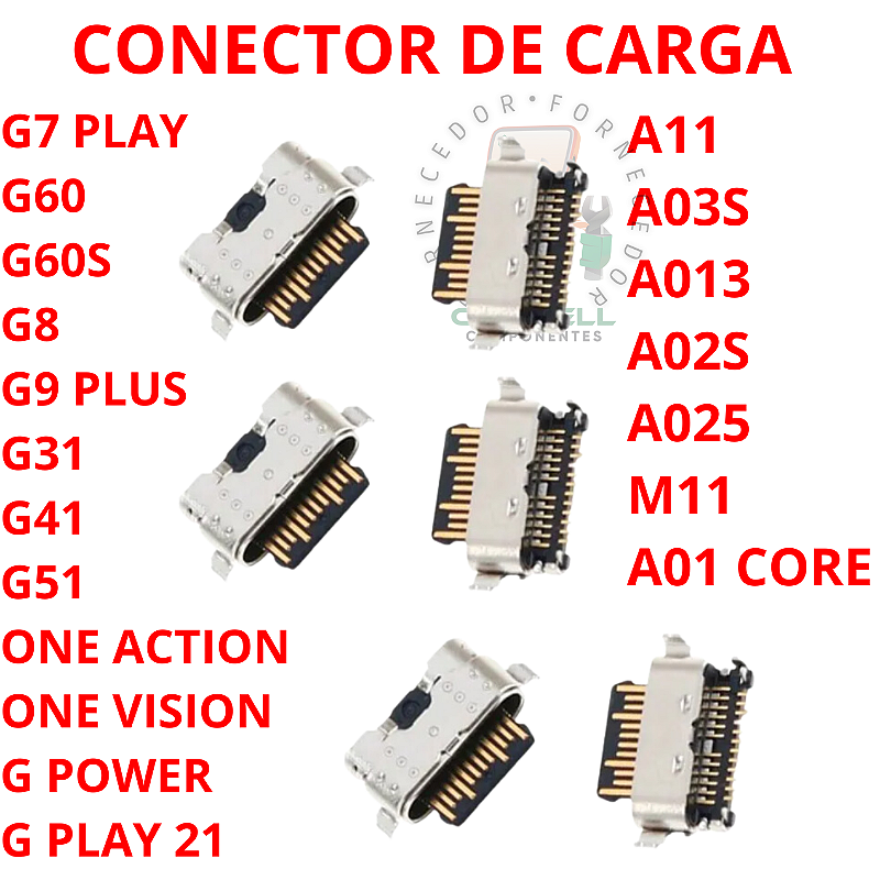 KIT C/ 10 PEÇAS CONECTOR DE CARGA TIPO C MOTO G7 PLAY A02S A03S A11 G8 ...