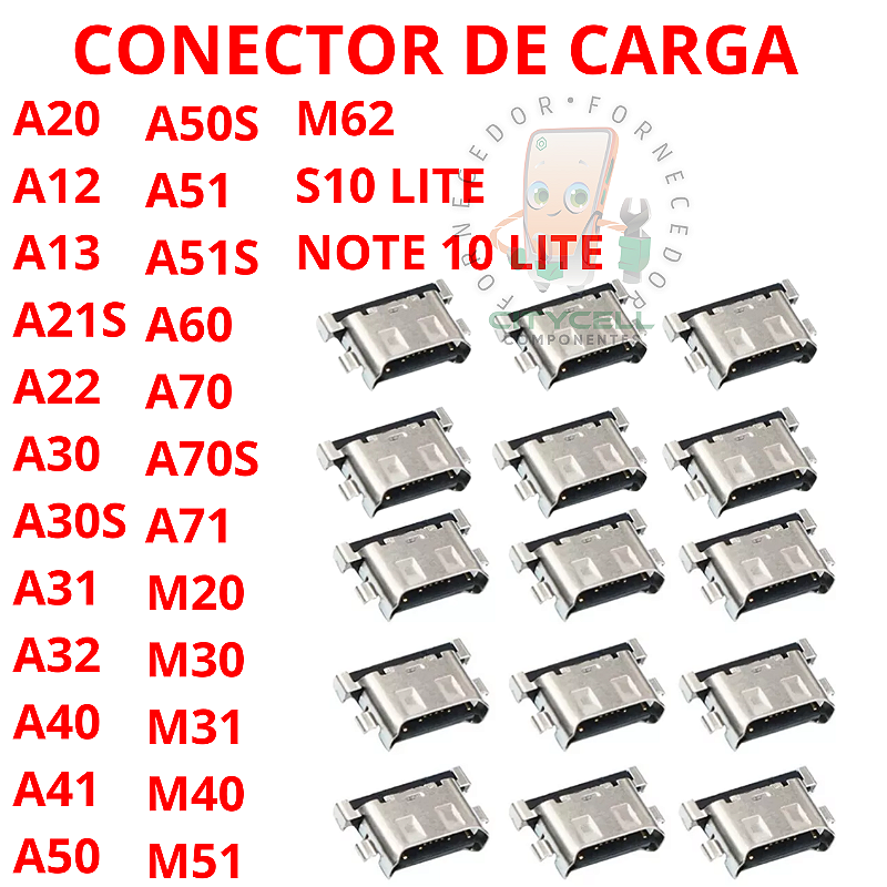 kIT 50 PEÇAS CONECTOR DE CARGA SOLTO TIPO C A20 A20 A30 A40 A50 A60 A7 ...